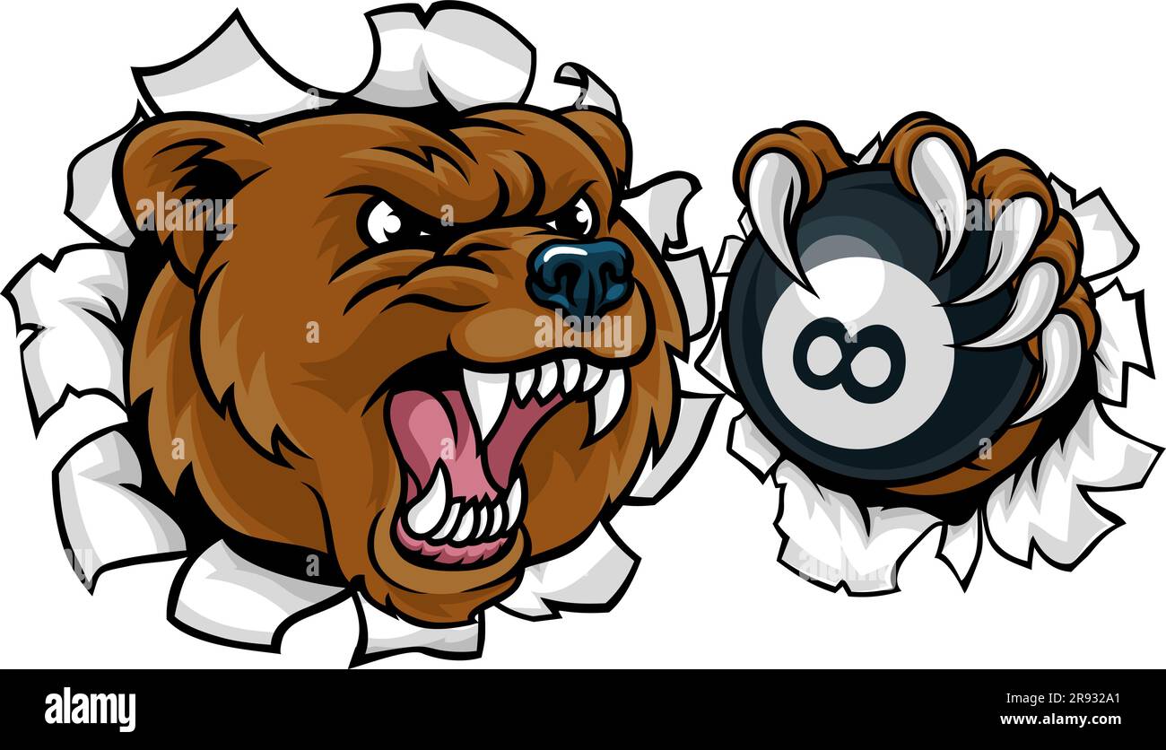 Bear Angry Pool 8 Ball Billiards Mascot Cartoon Stock Vector Image ...