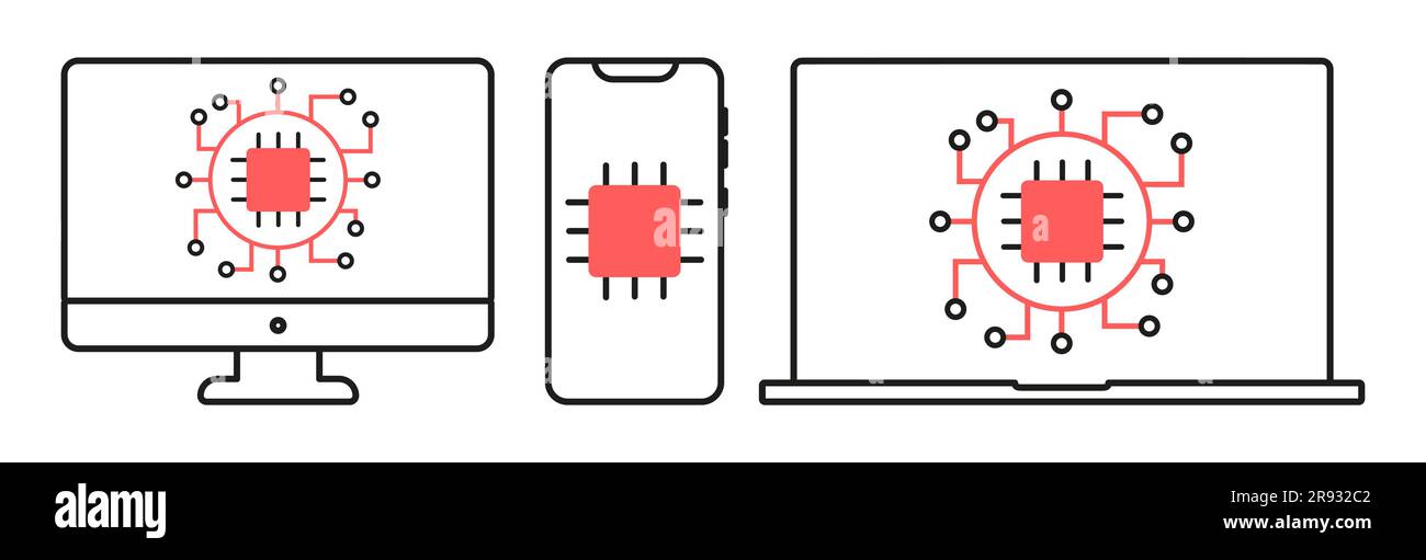 New chip technology for devices. Laptop, computer and phone with ...