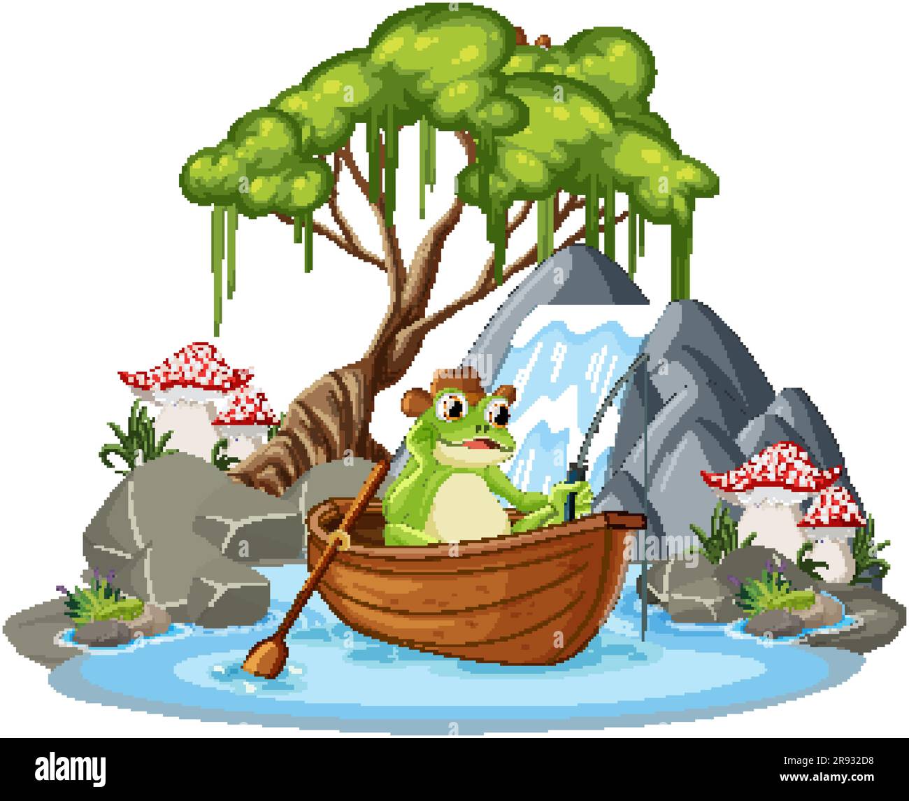 Green Frog in Waterfall Scene illustration Stock Vector Image & Art - Alamy