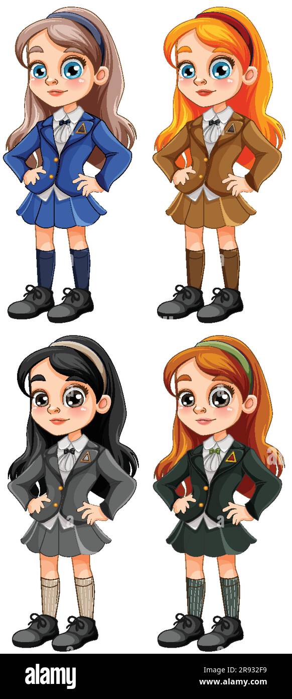Cute girl student cartoon character in school uniform illustration ...