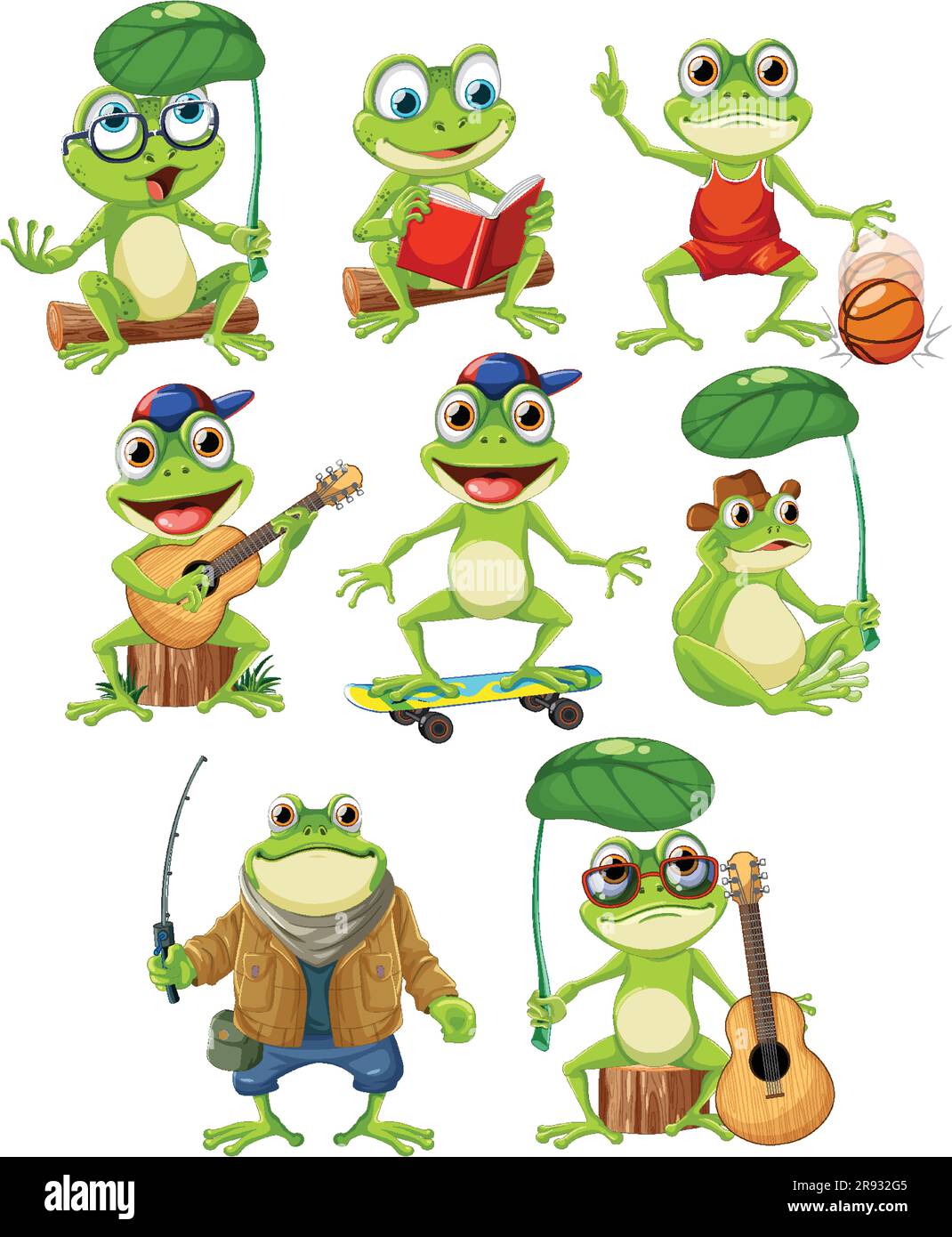 Green Frog Cartoon Characters Collection illustration Stock Vector ...