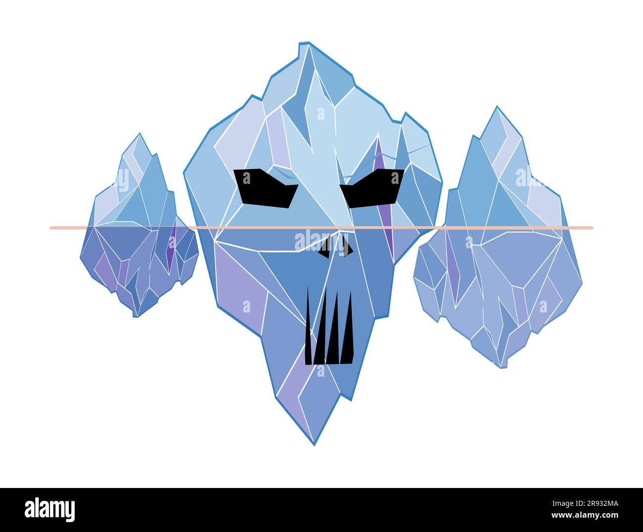 vector illustration of three icebergs floating on the water. ice with ...