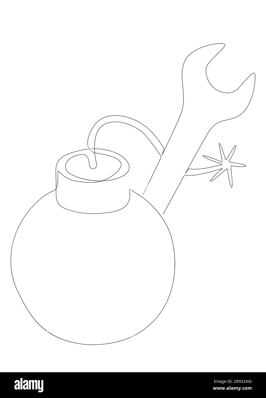 One continuous line of bomb and wrench. Thin Line Illustration vector ...