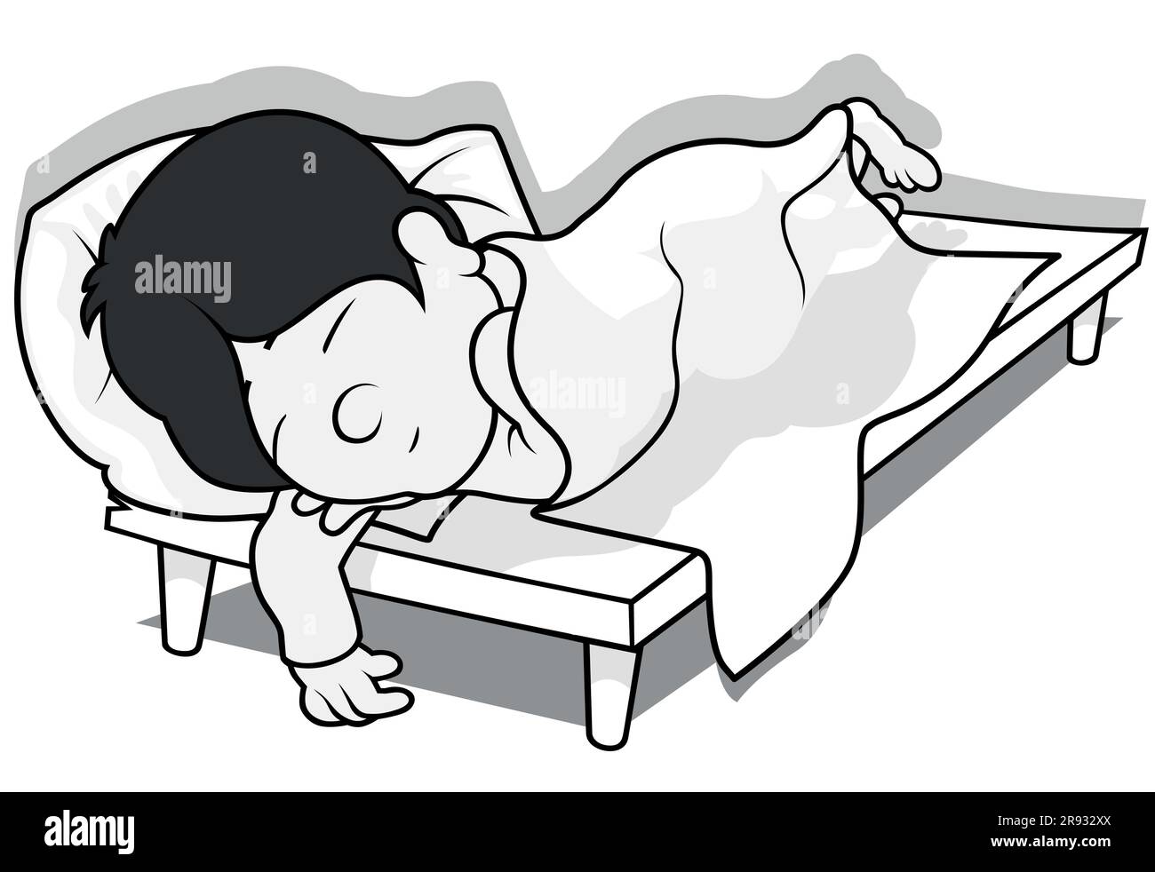 Drawing of a Black Haired Boy Sleeping in Bed Stock Vector Image & Art ...