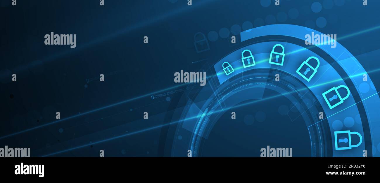 internet digital syber security technology concept for business background. Lock on circuit ...