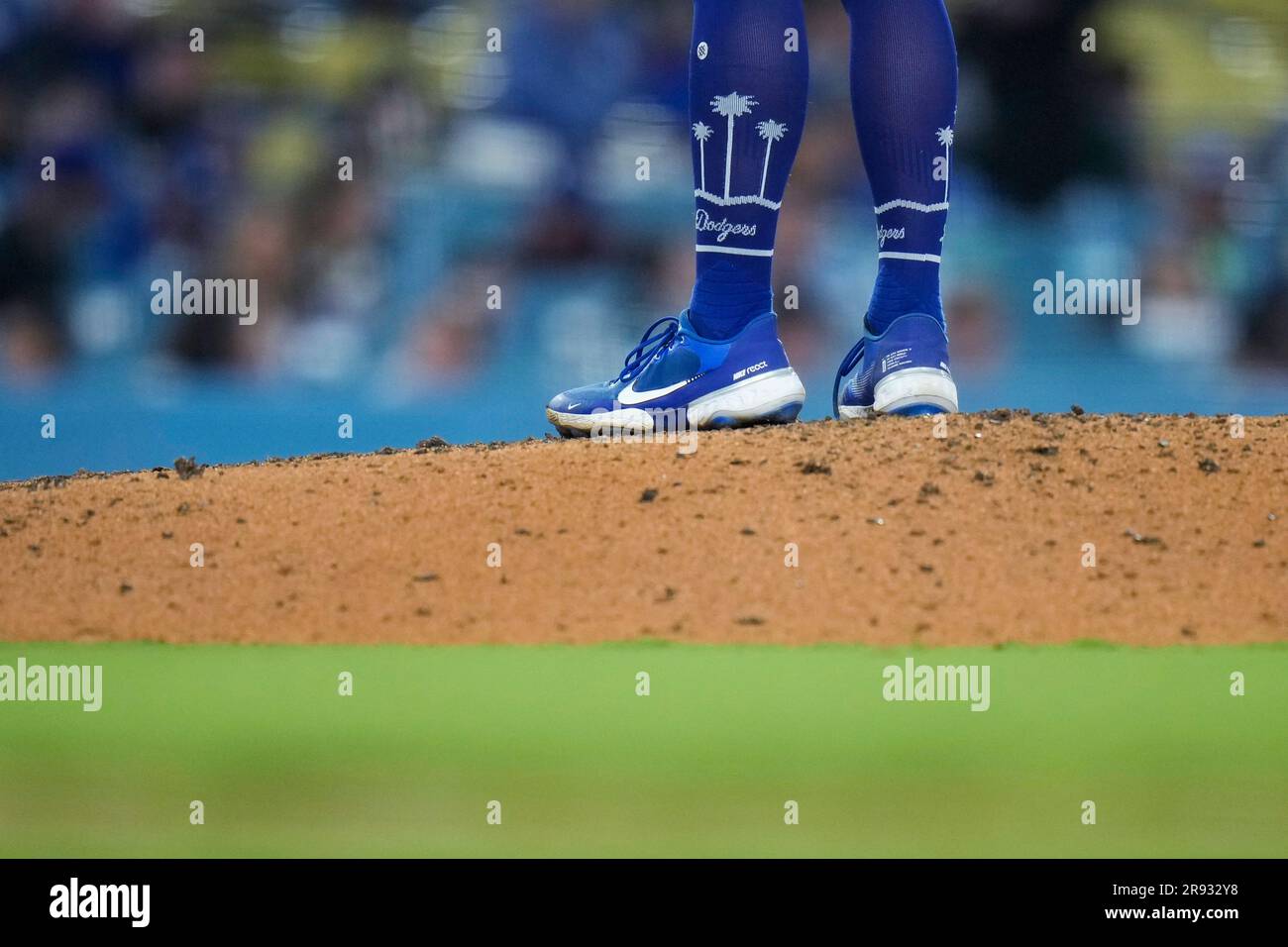 Los Angeles Dodgers starting pitcher Emmet Sheehan stands on the mound ...