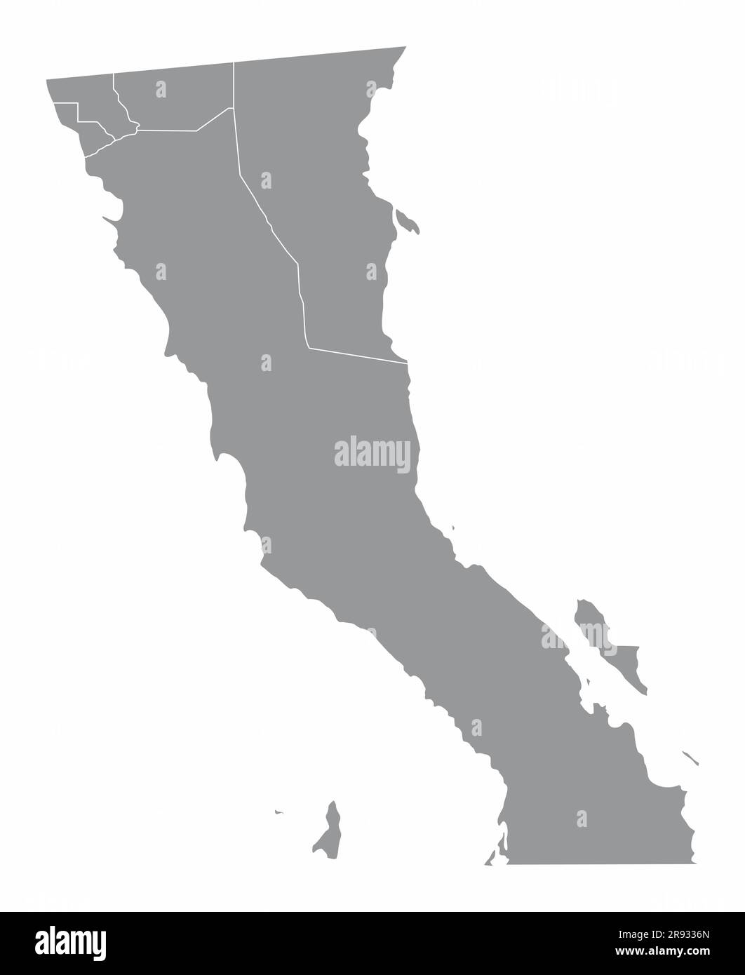 Baja California administrative map isolated on white background, Mexico ...