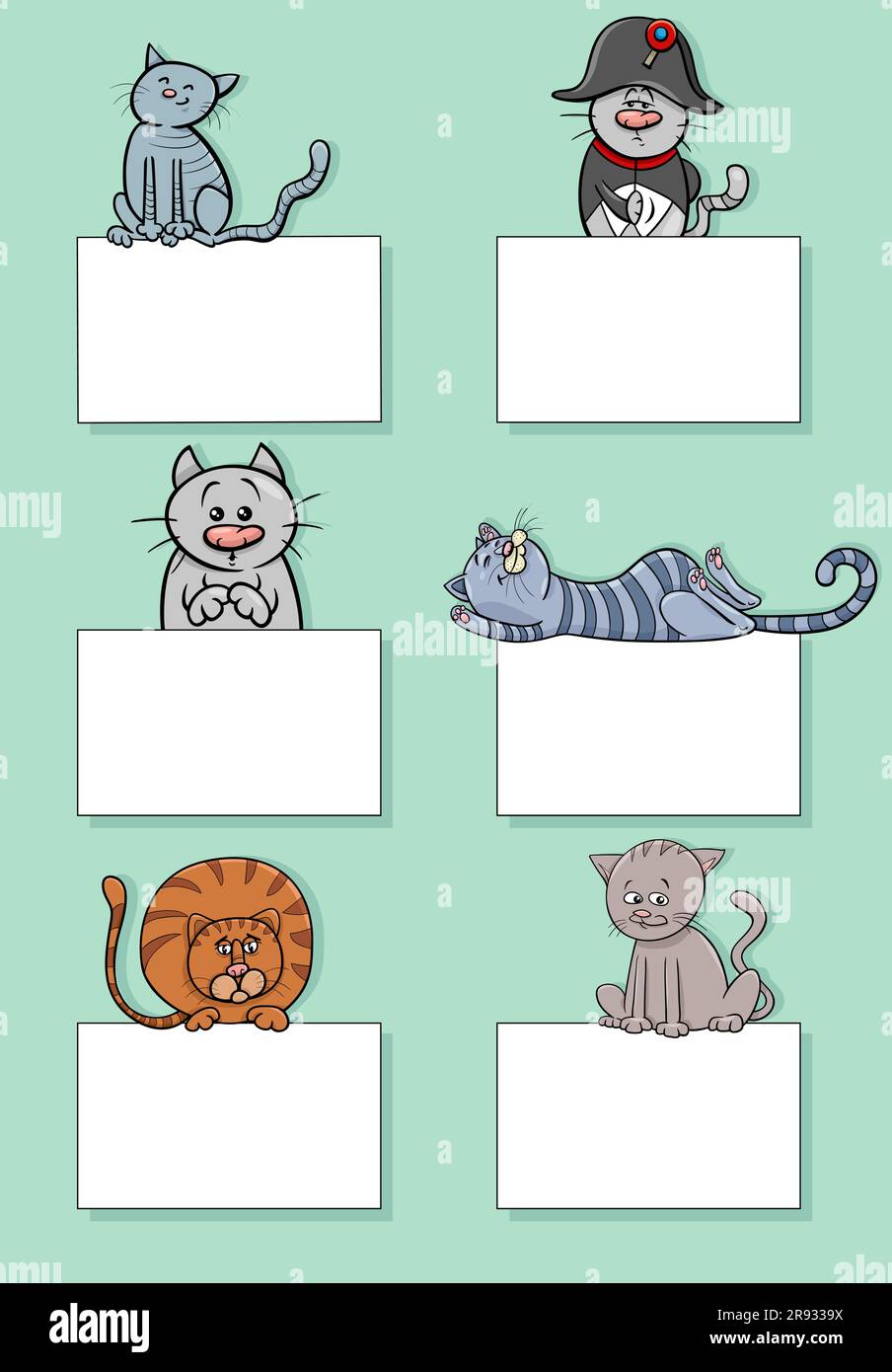 Cartoon illustration of cats and kittens animal characters with blank ...