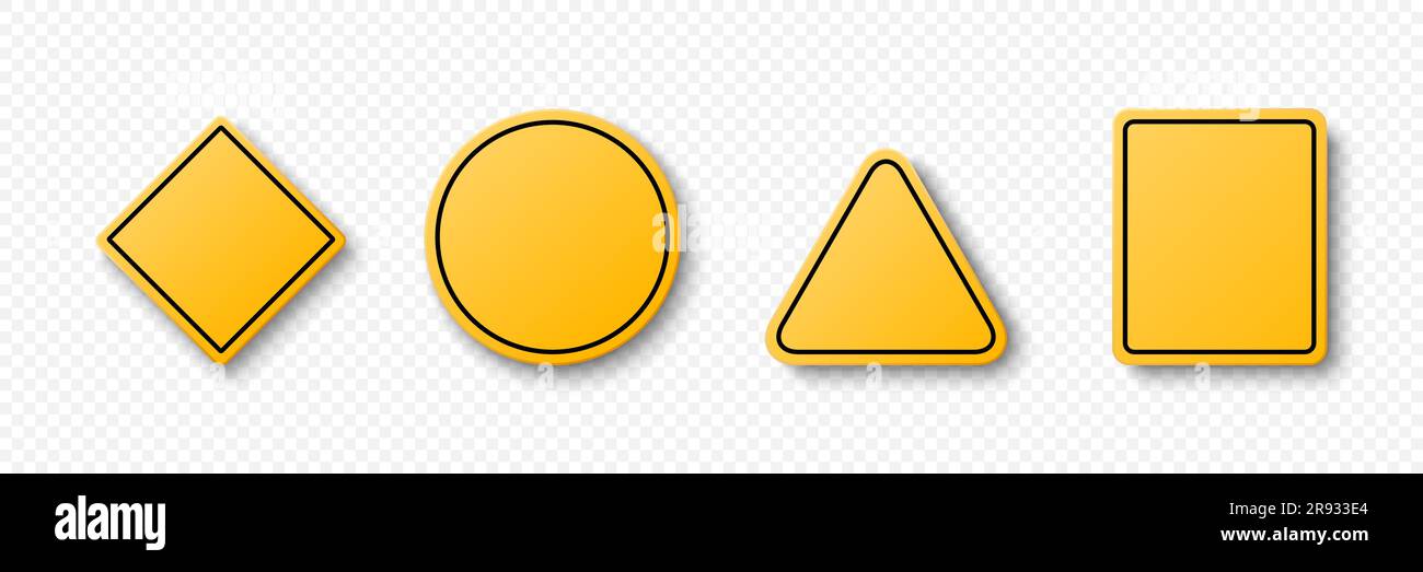 Vector Yellow Warning, Danger Stop Sign Frame Icon Set Isolated ...