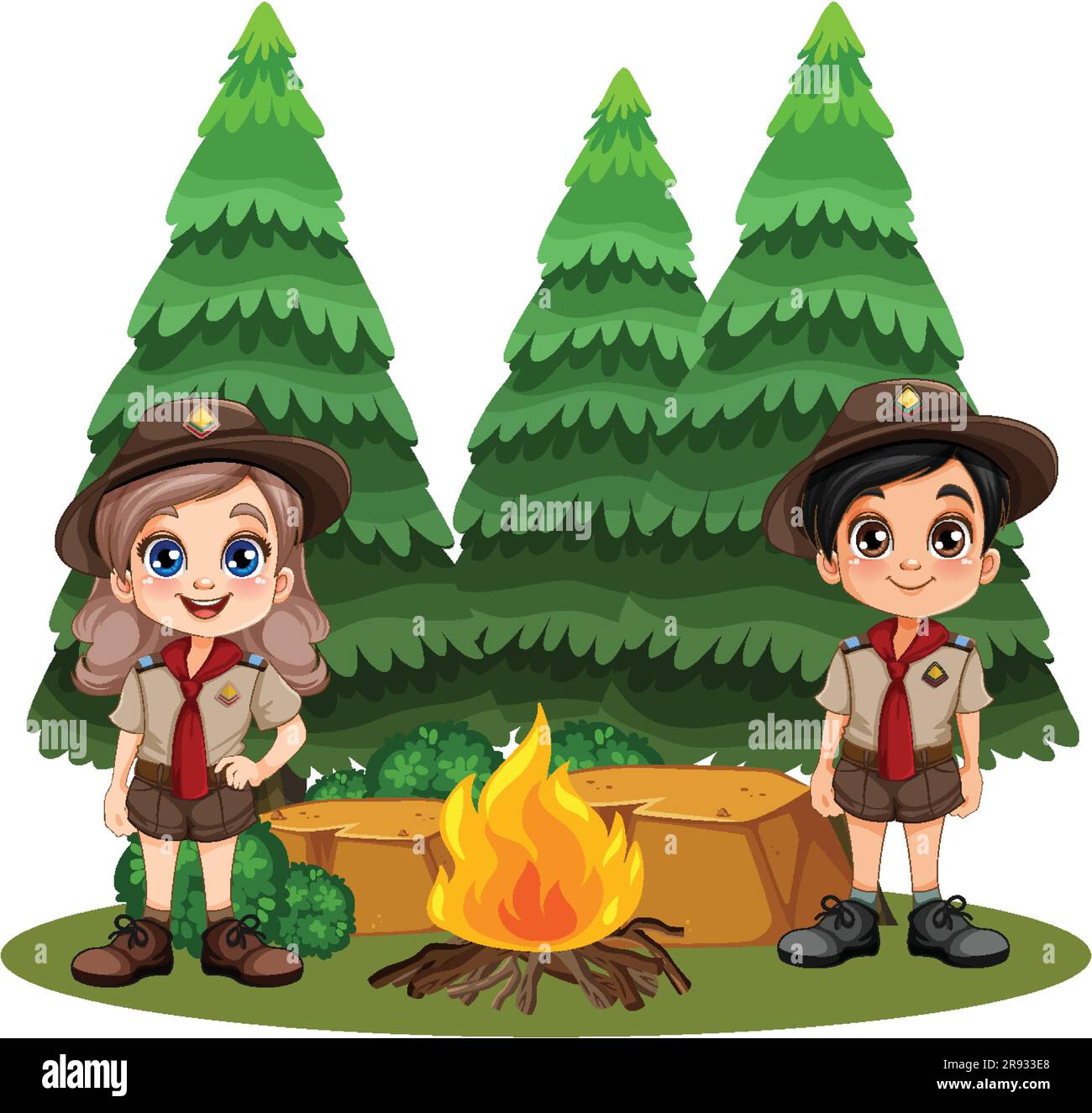 Camping Kid Cartoon Character with Campfire illustration Stock Vector ...