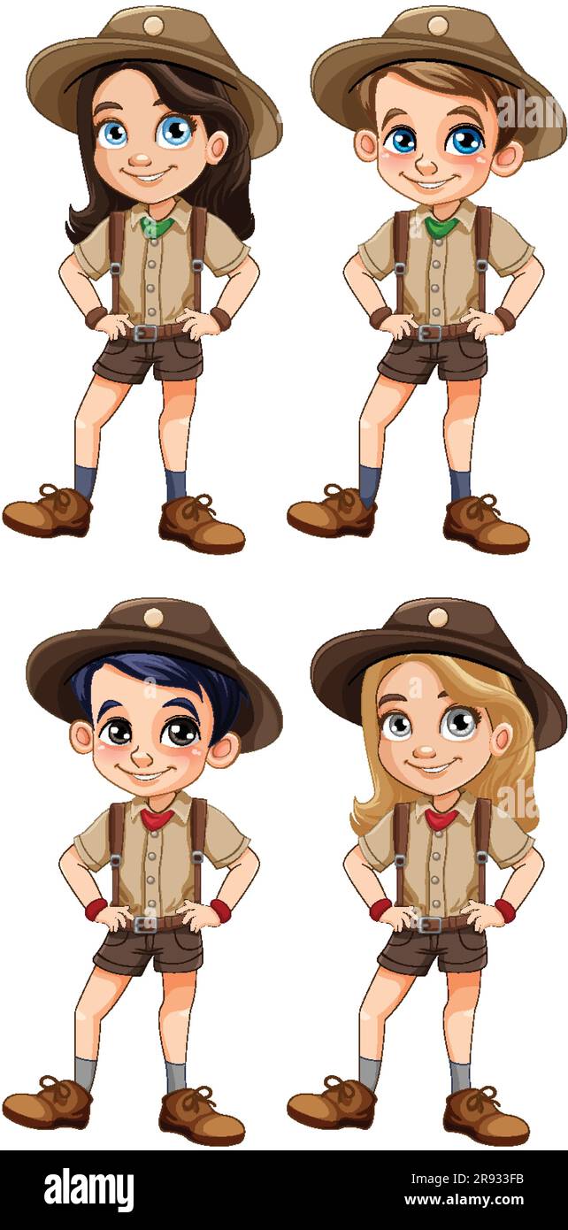 Set of boy and girl in scout uniform illustration Stock Vector Image ...