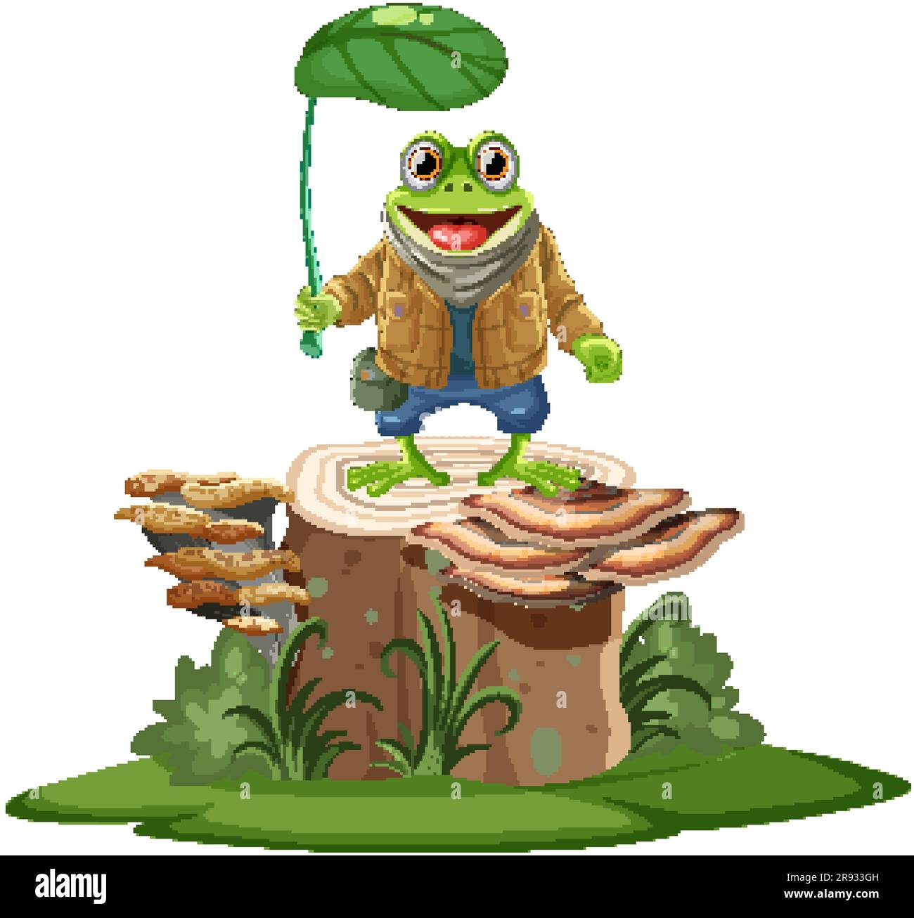 Cartoon Green frog Standing on Stump illustration Stock Vector Image ...