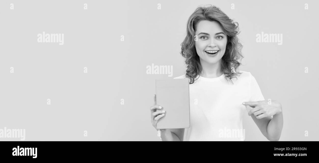 Woman isolated face portrait, banner with copy space. happy student on ...