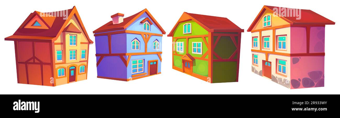 Old medieval germany town building vector set. European german city ...