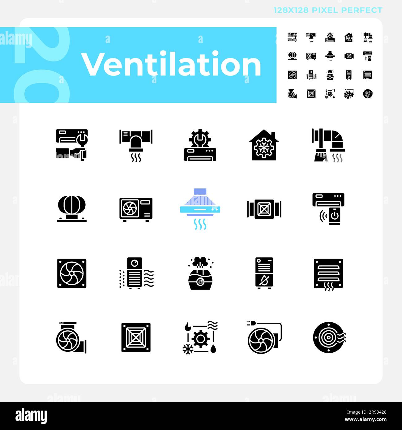 Ventilation black glyph icons set on white space Stock Vector Image ...