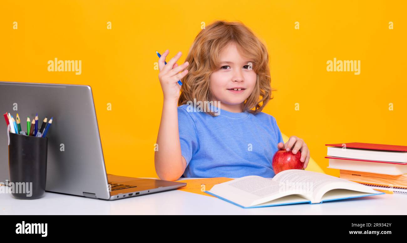 School child studying in classroom at elementary school. Kid studying ...