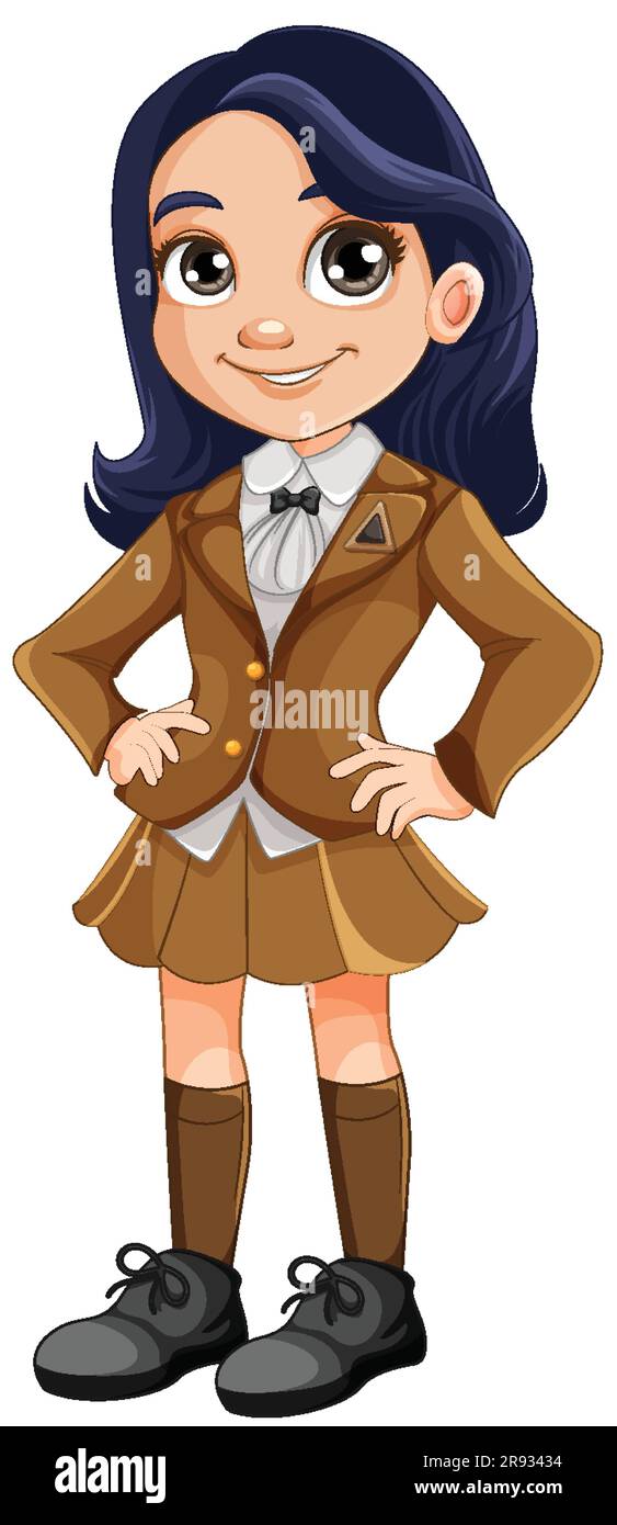 Cute girl student in school uniform illustration Stock Vector Image ...