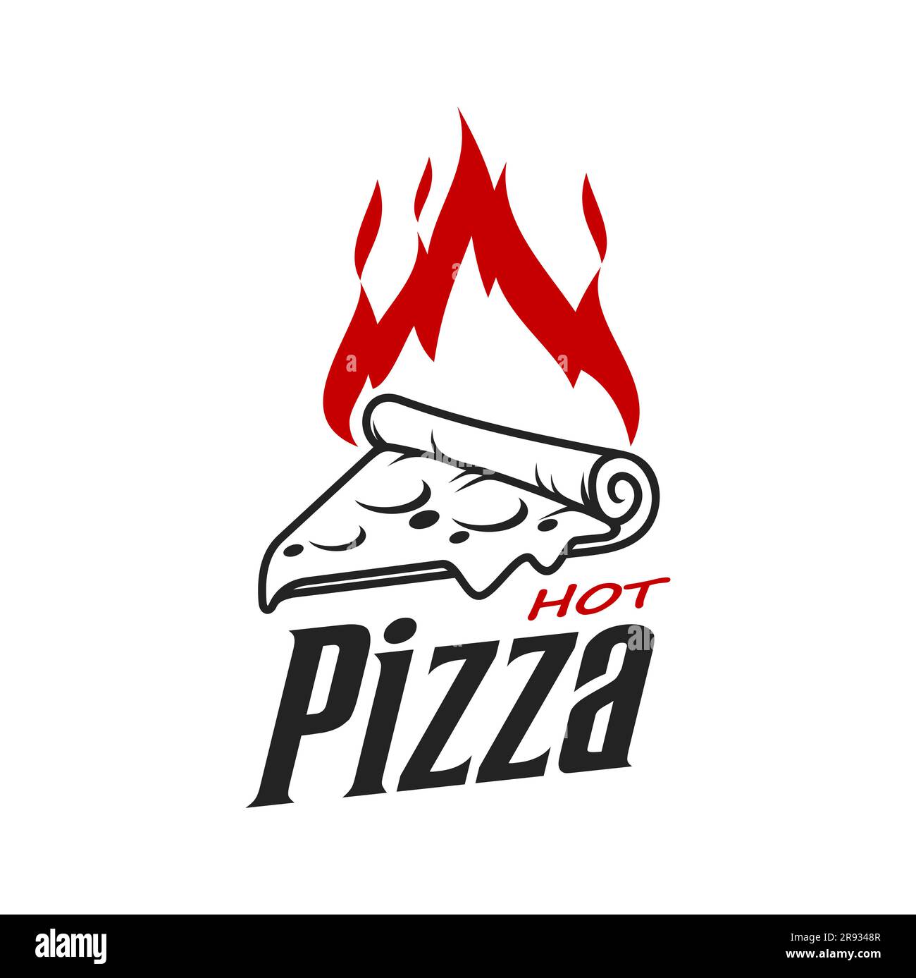 Pizza icon with fire flame, pizzeria or Italian restaurant vector ...