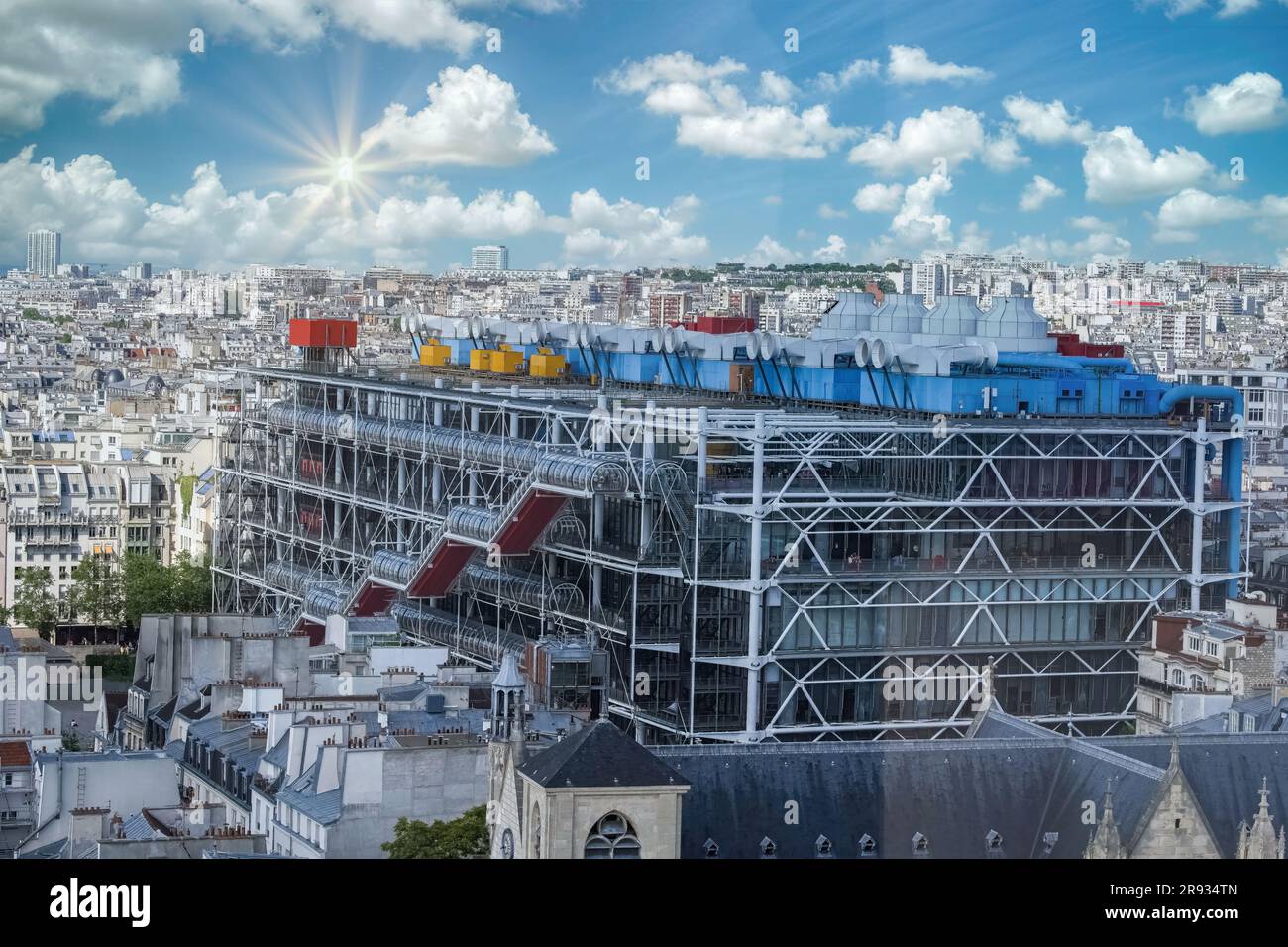 Paris, aerial view of the city, with the Pompidou center, and the ...