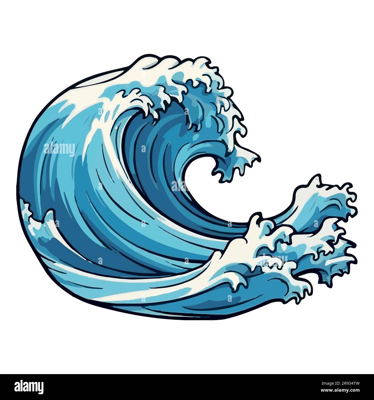 Vector sea wave. Illustration of blue ocean waves with white foam ...