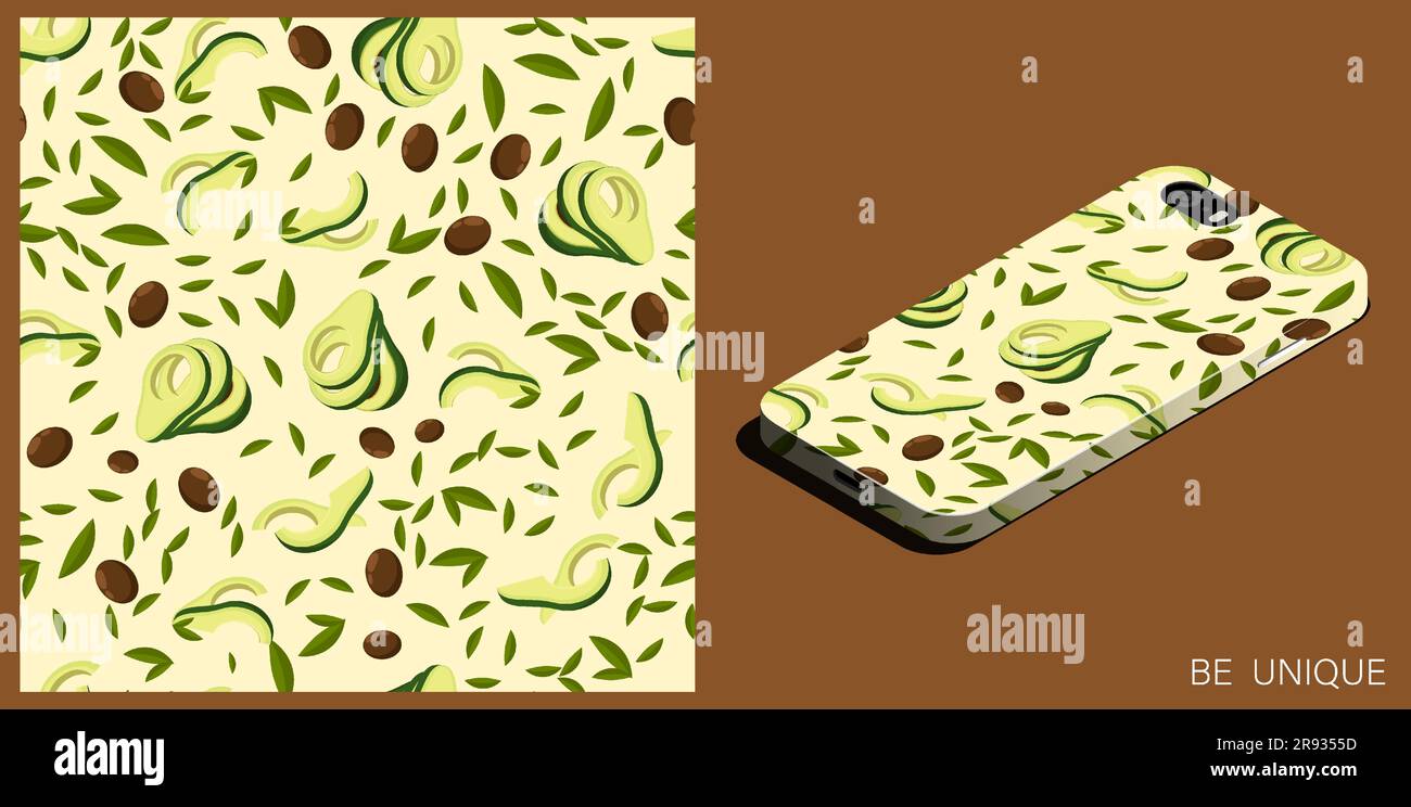 Modern smartphone in unique case decorated Avocado fruit seamless ...