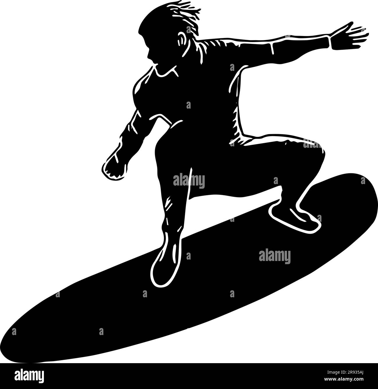 silhouette of a surfer. Black outlines in front of transparent ...