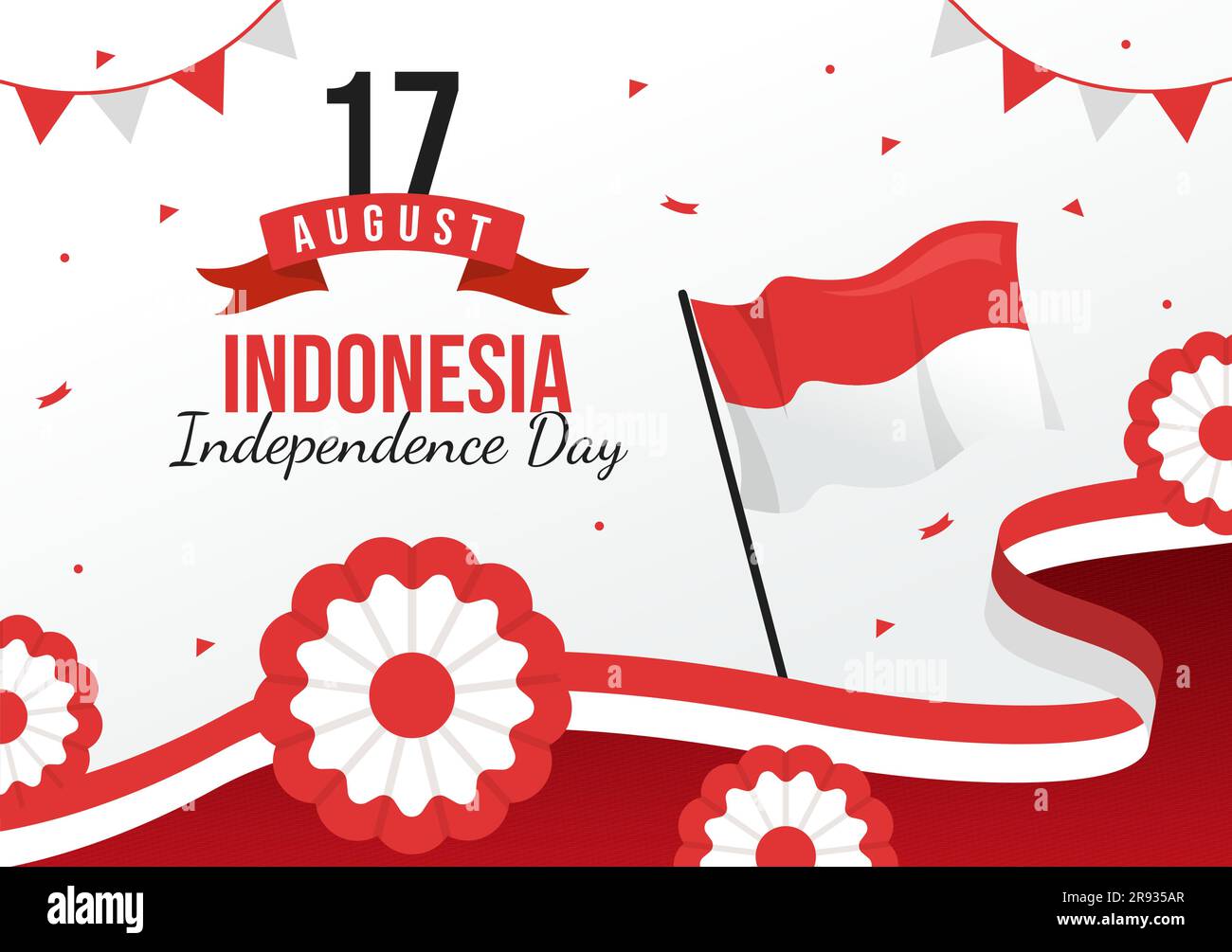 Indonesia Independence Day Vector Illustration on 17 August with Indonesian Flag Raising the Red ...