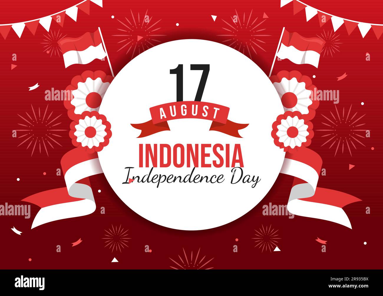 Indonesia Independence Day Vector Illustration on 17 August with Indonesian Flag Raising the Red ...