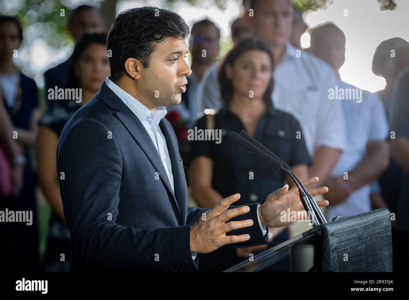 Vancouver, Canada. 23rd June, 2023. MP Taleeb Noormohamed speaks during ...