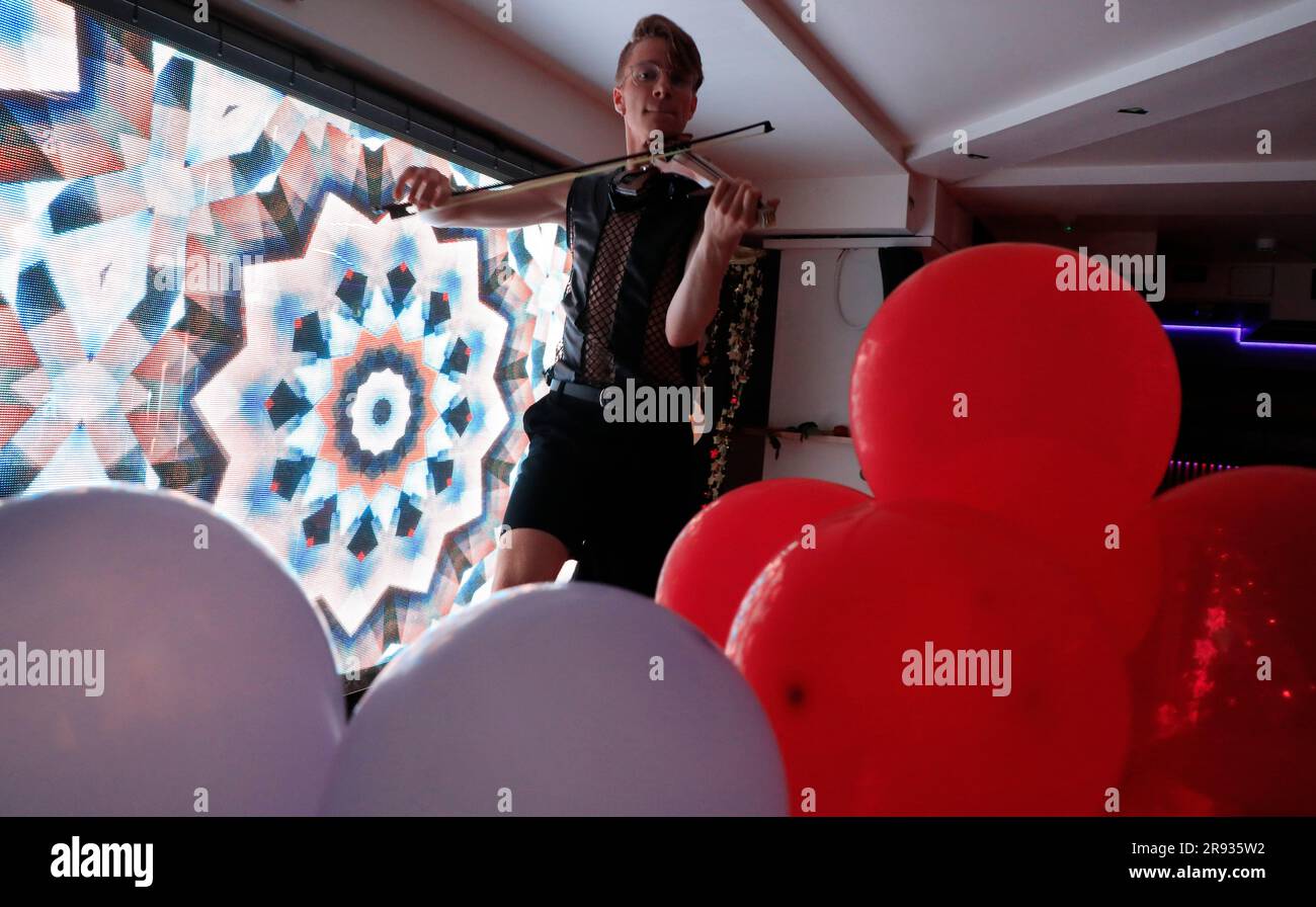 Palma, Spain. 24th June, 2023. The Dodanno plays at a show at a gay ...