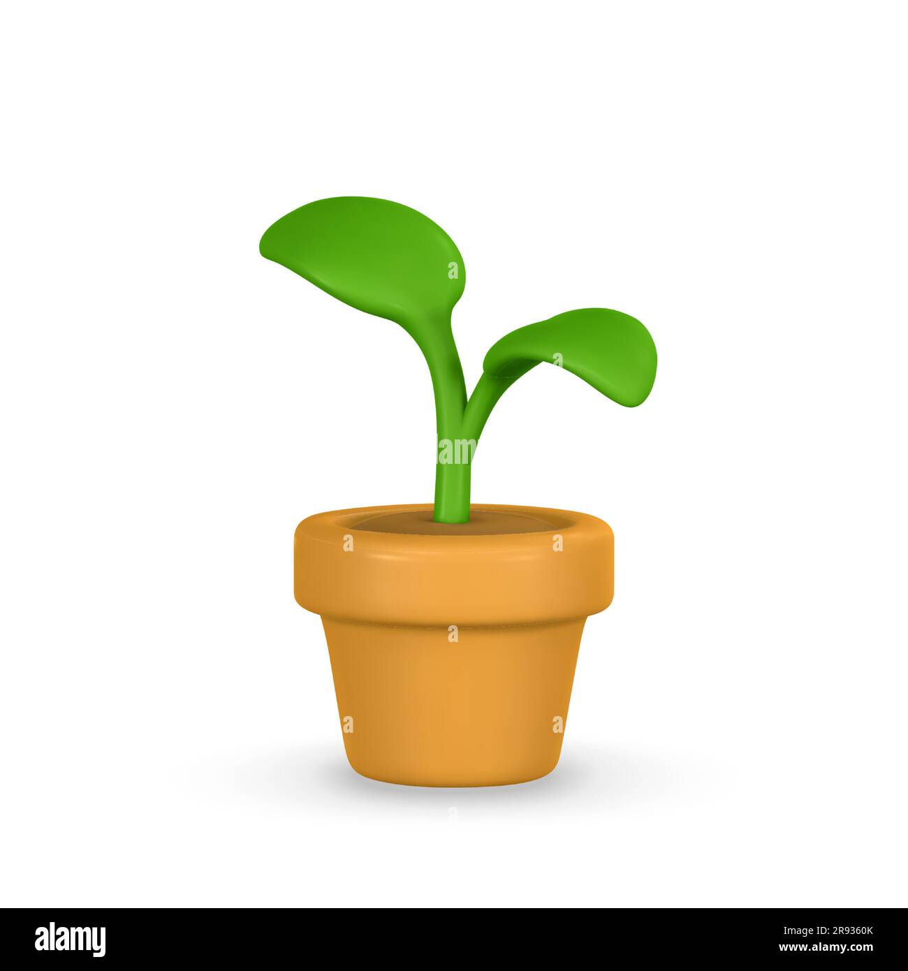 3d realistic cute green plant in pot in cartoon style isolated on light ...