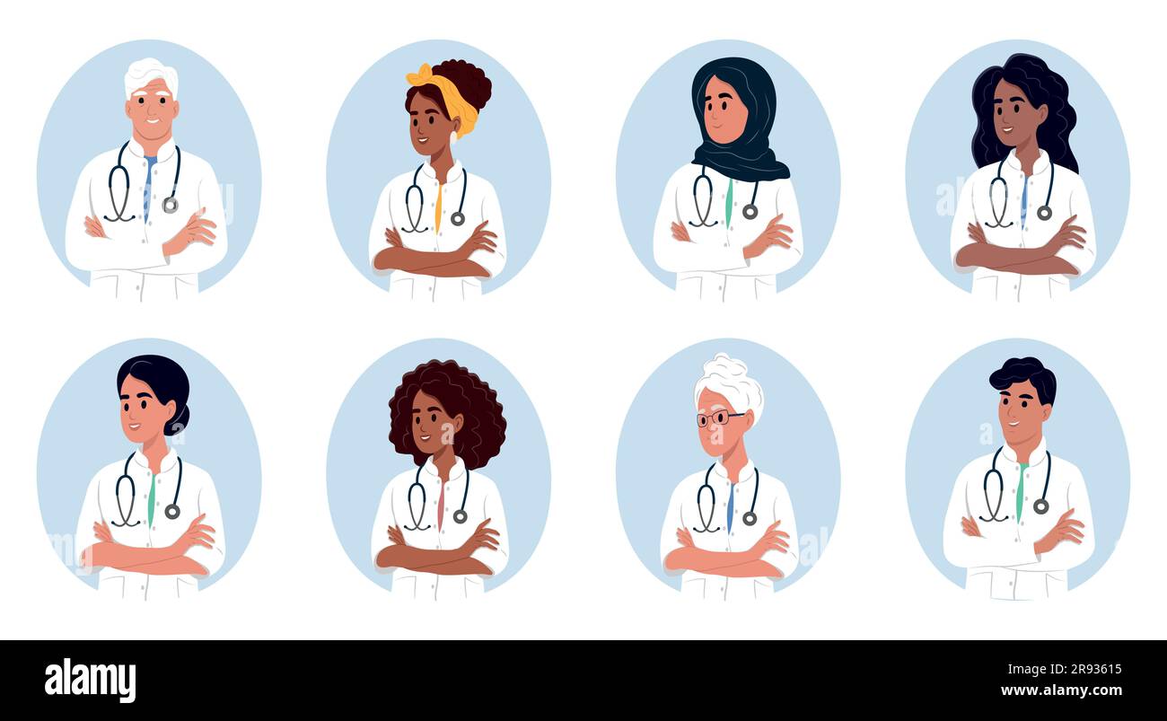 Avatar of smiling medical staff. Set of different doctors. African ...