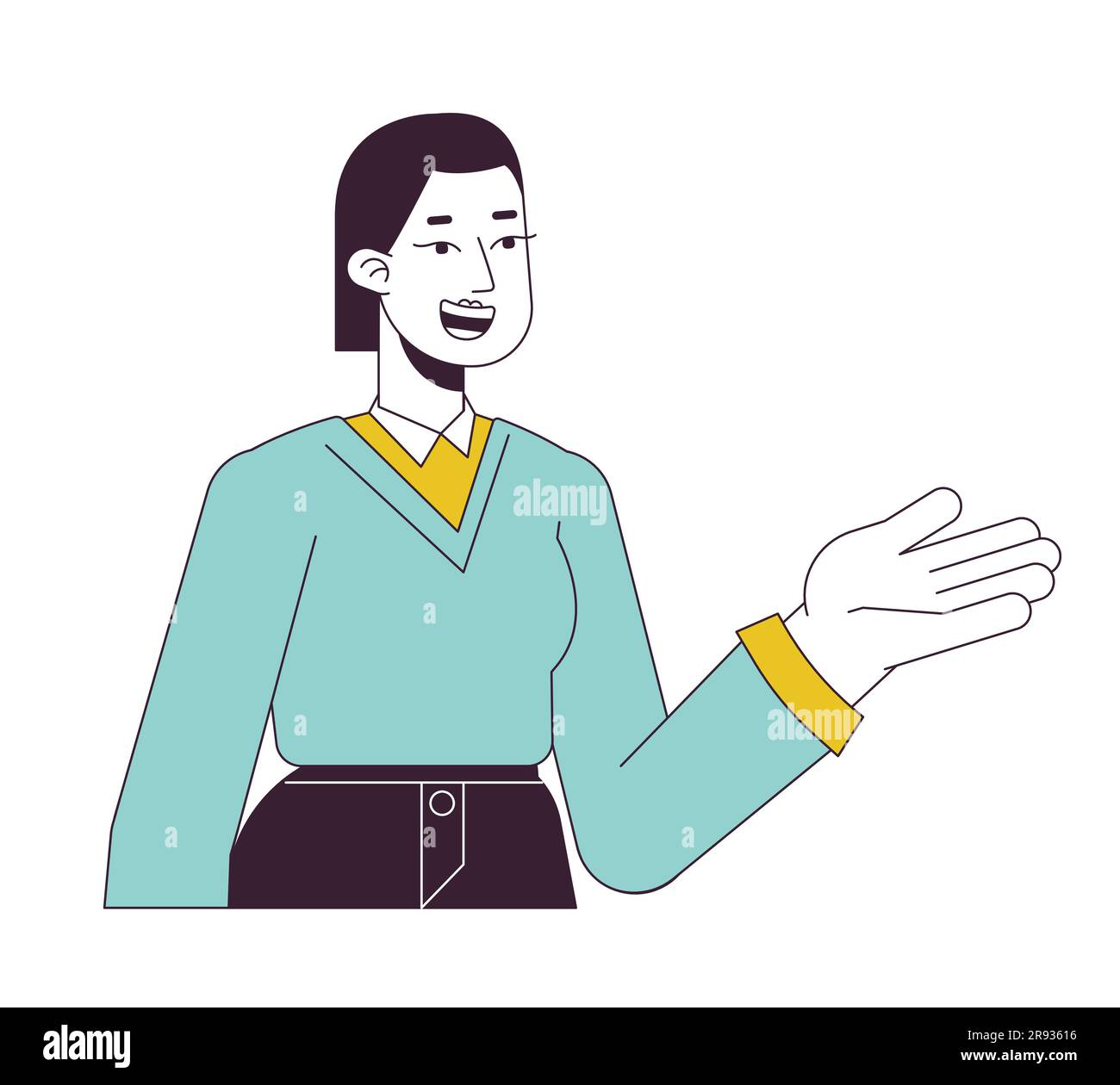 Female tutor explaining with smile flat line color vector character ...