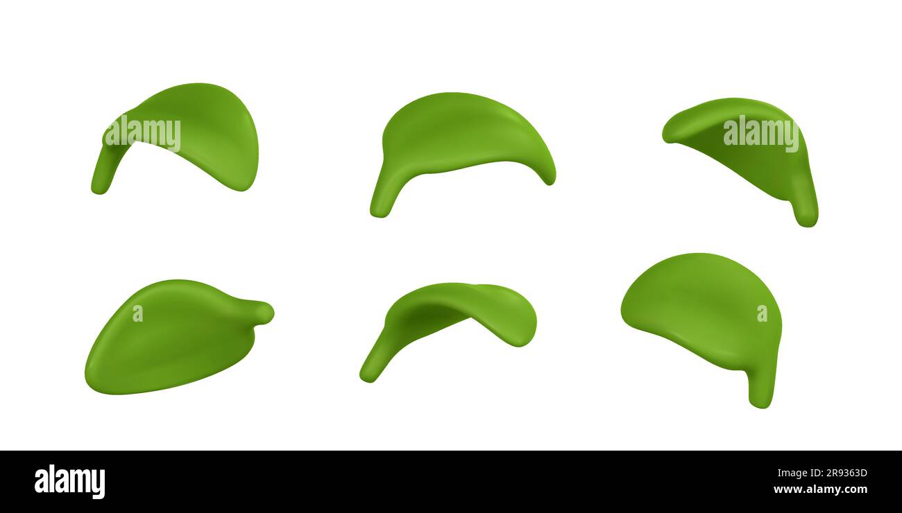 3D Cute cartoon leaf of tree and plant. Ecology, bio and natural ...