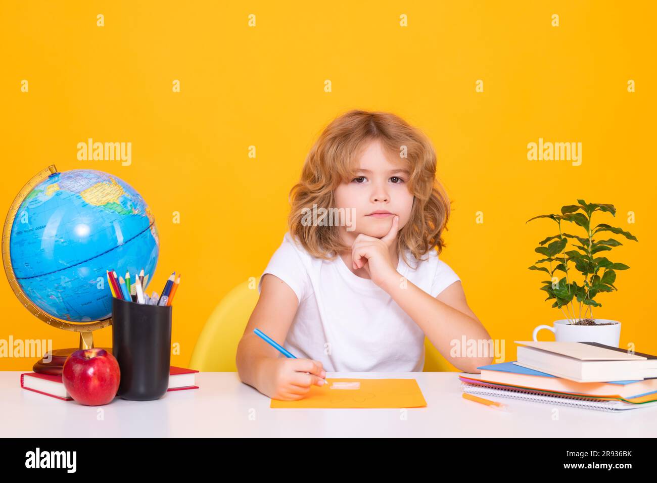 Nerd school kid isolated on studio background. Clever child from ...