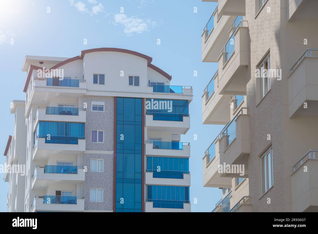 Part of a modern new urban area. High-rise buildings in a residential ...