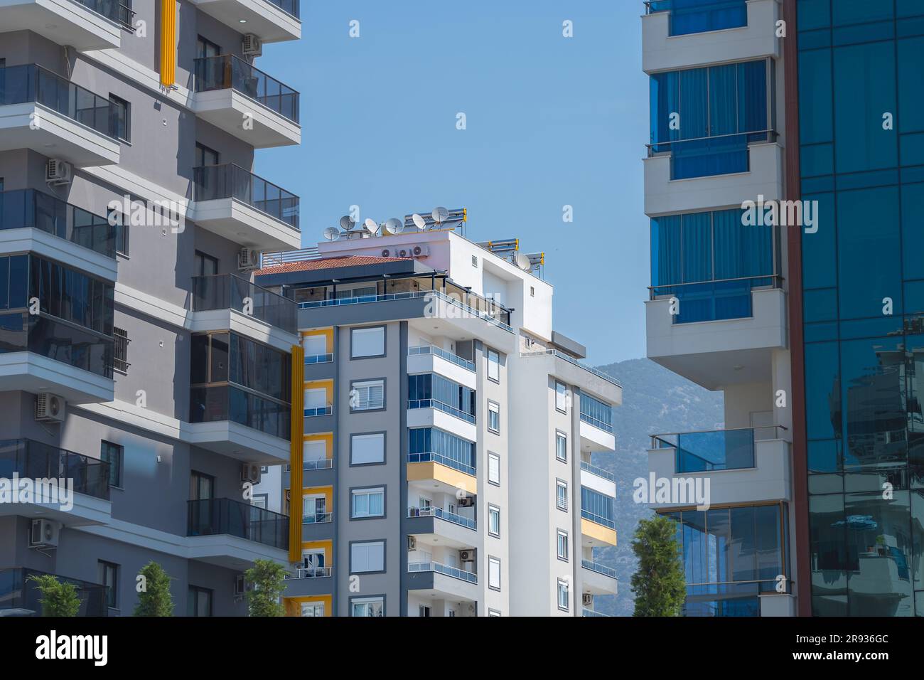 Part of a modern new urban area. High-rise buildings in a residential ...