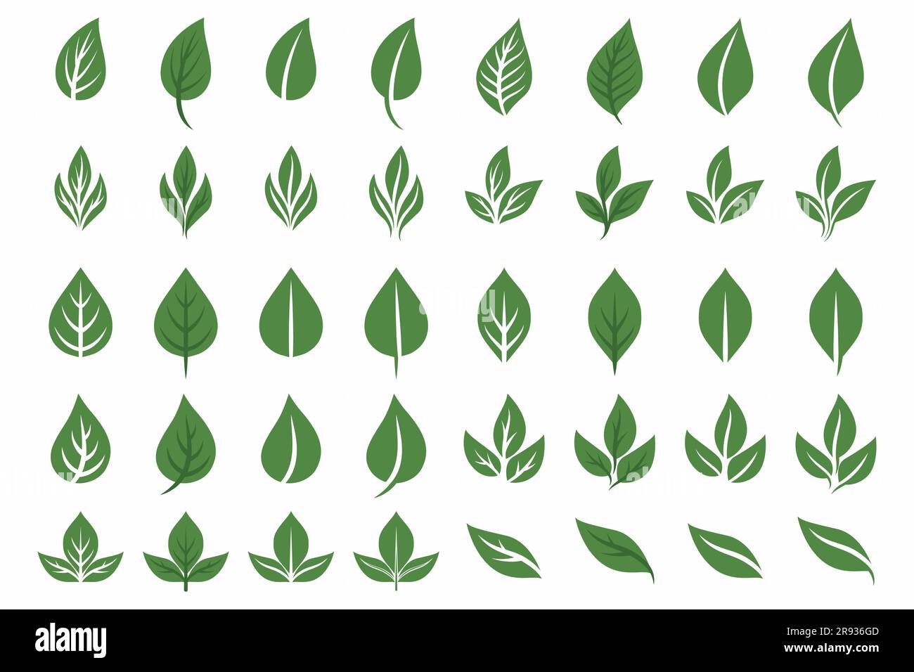 Vector Flat Green Leaf Icon Set Isolated. Leaves Collection, Design ...