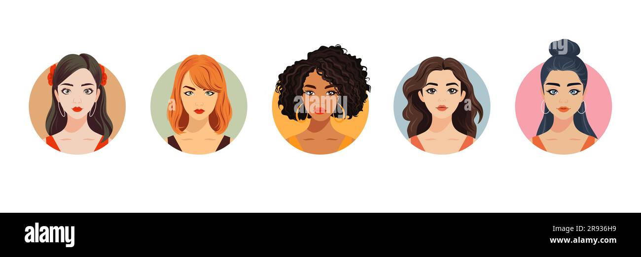Vector Woman Avatar Set. Beautiful Young Girls Portrait Collection ...