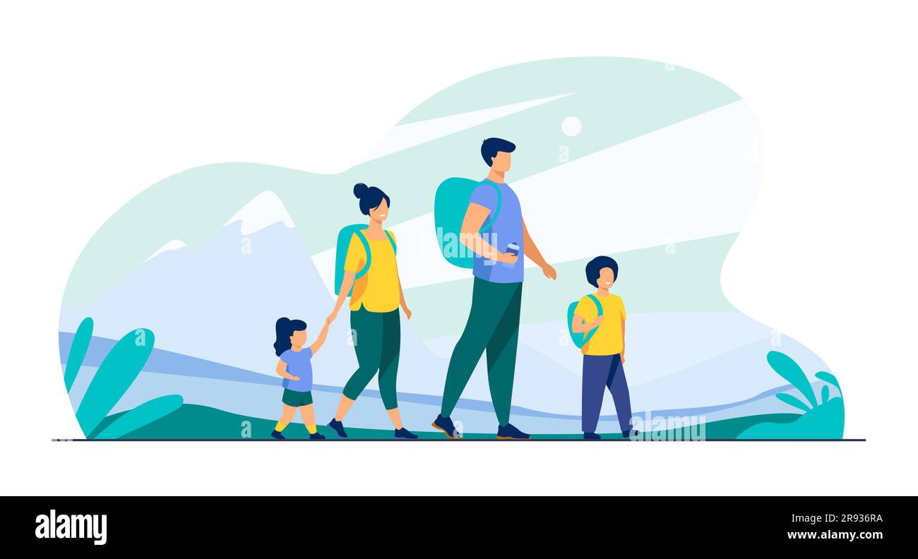 Happy active family walking outdoors Stock Vector Image & Art - Alamy