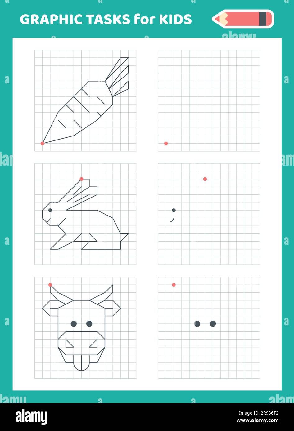 Graphic tasks by cells. Educational games for kids Stock Vector Image ...