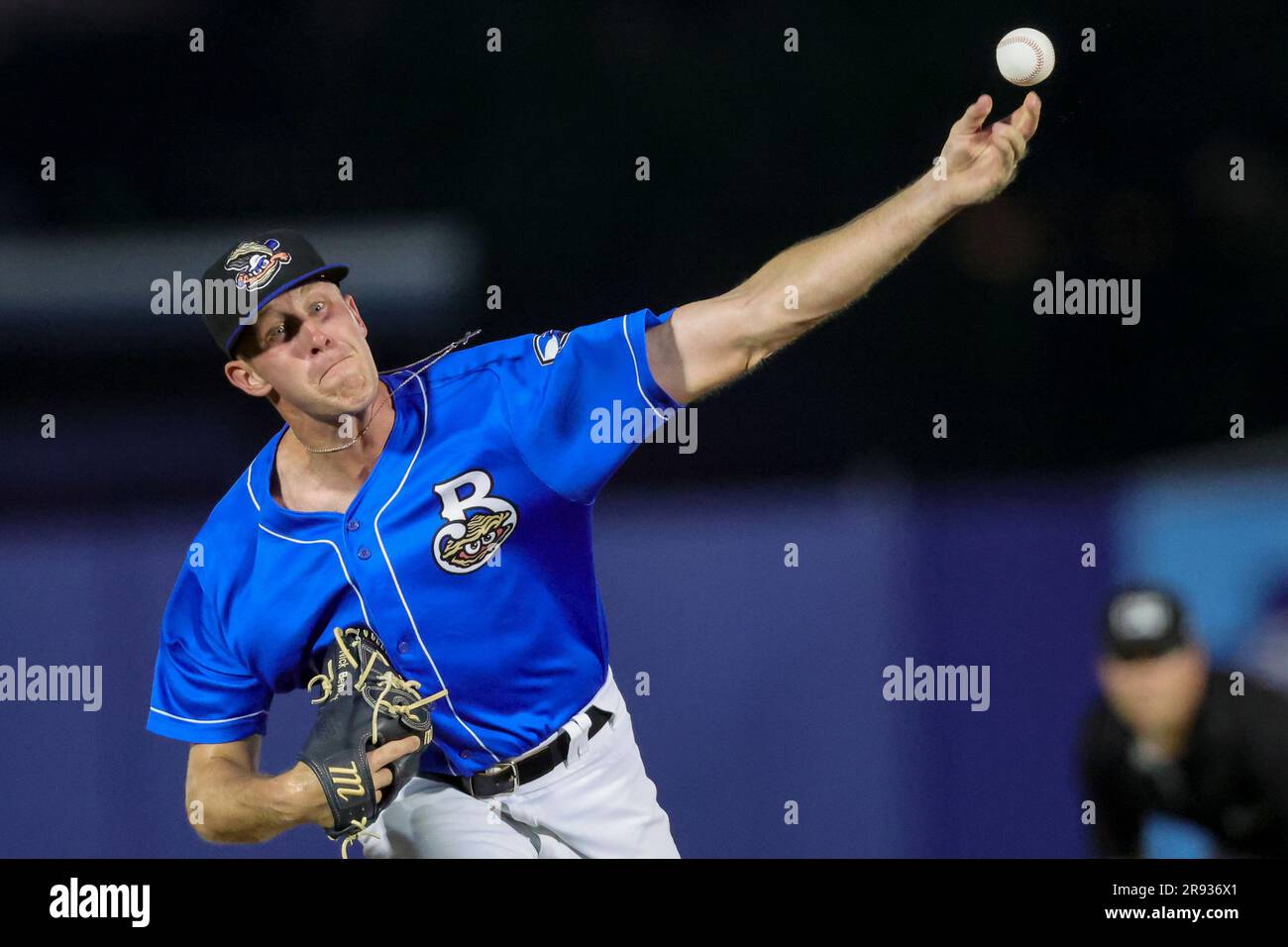 Biloxi, Mississippi, USA. 23rd June, 2023. Biloxi Shuckers pitcher Nick ...