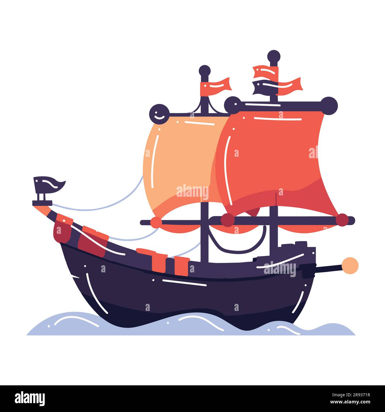 Hand Drawn cute pirate ship in flat style isolated on background Stock ...