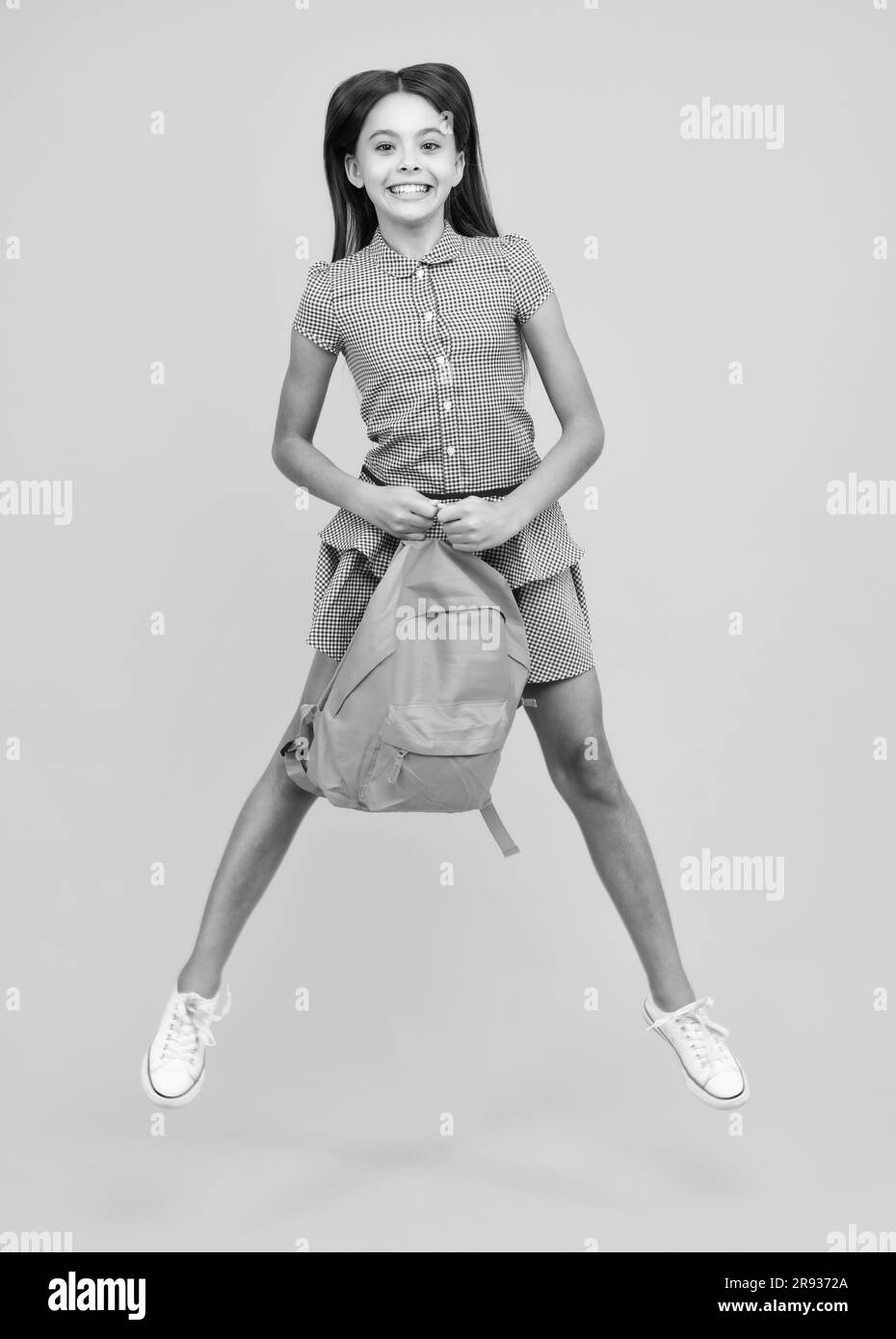 School girl with backpack. Teenager student, isolated background ...