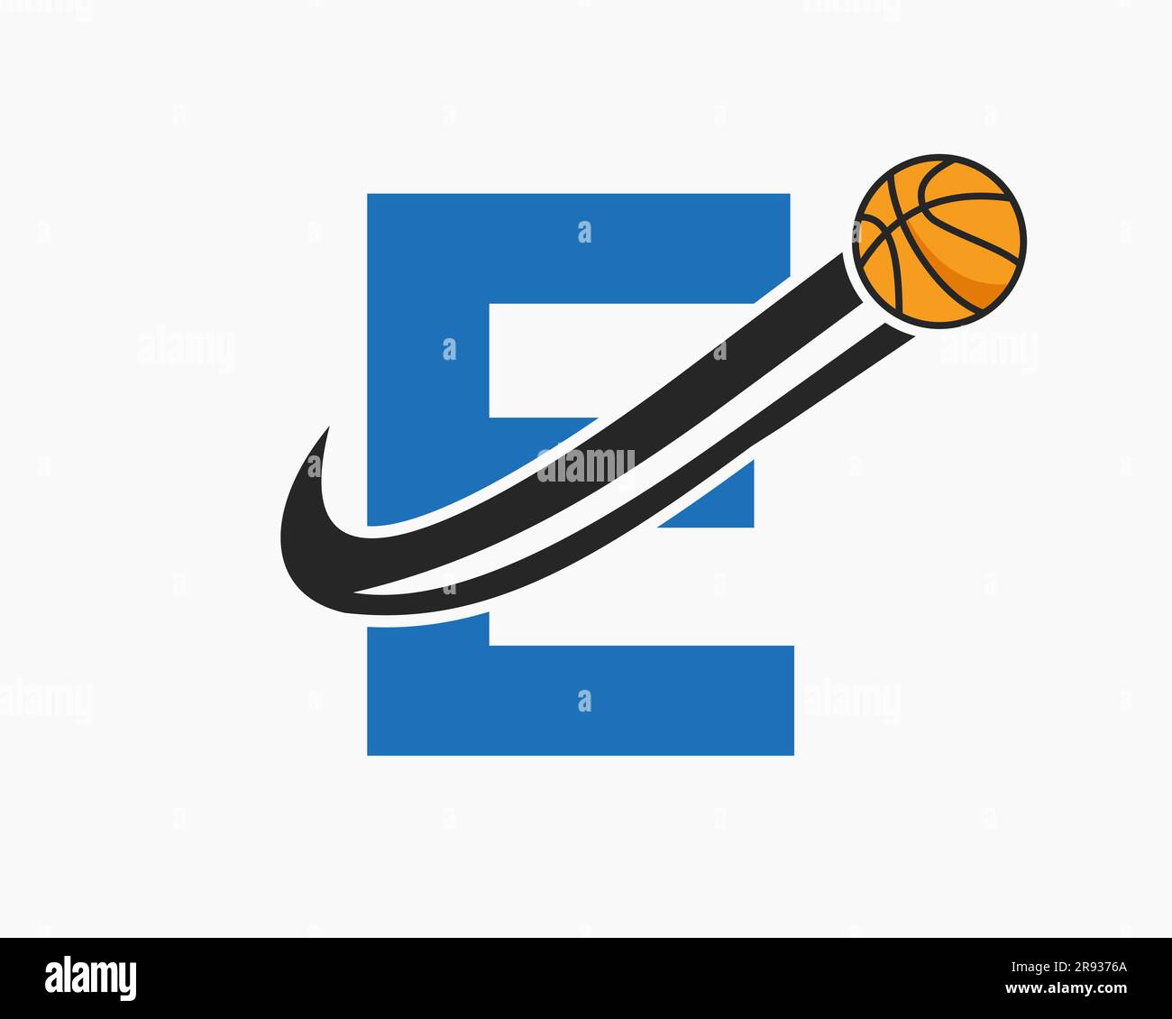 Initial Letter E Basketball Logo Concept With Moving Basketball Icon ...