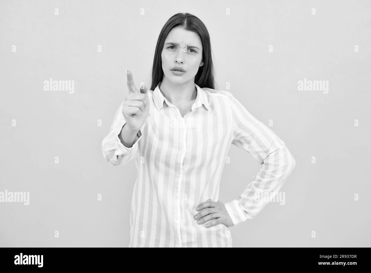 Negative woman show no decline forbidden rule isolated over yellow ...