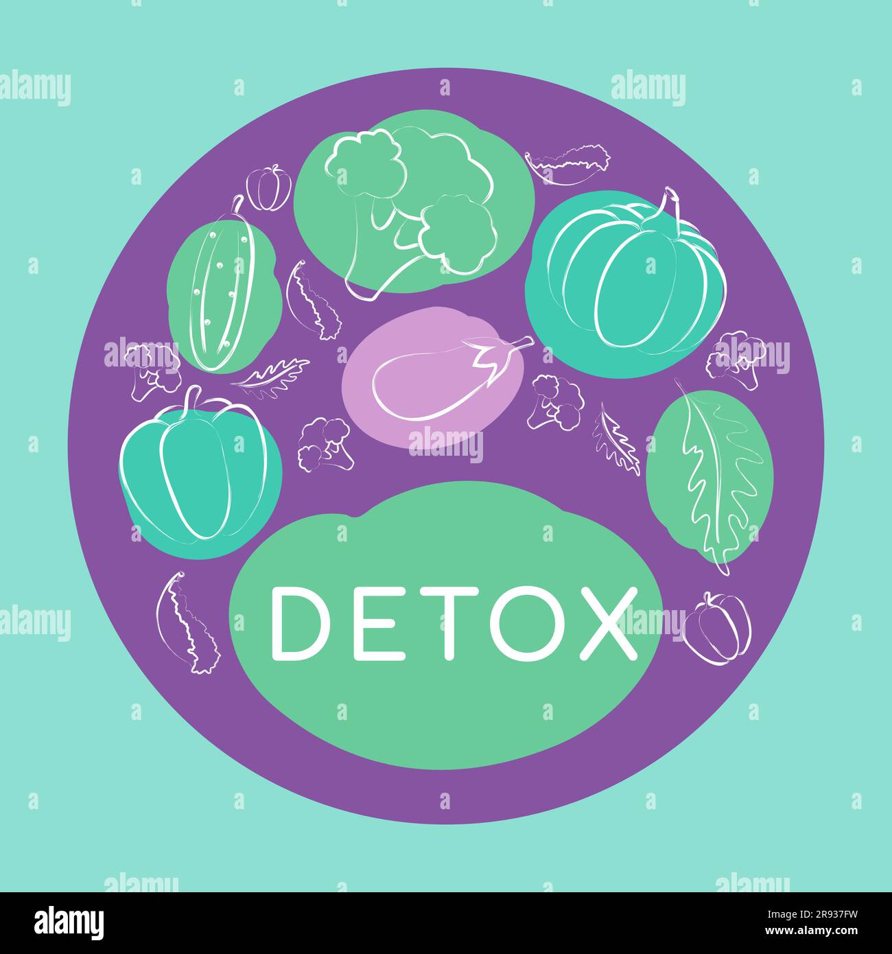 Detox Time round banner with vegetables hand drawn. Vector illustration ...