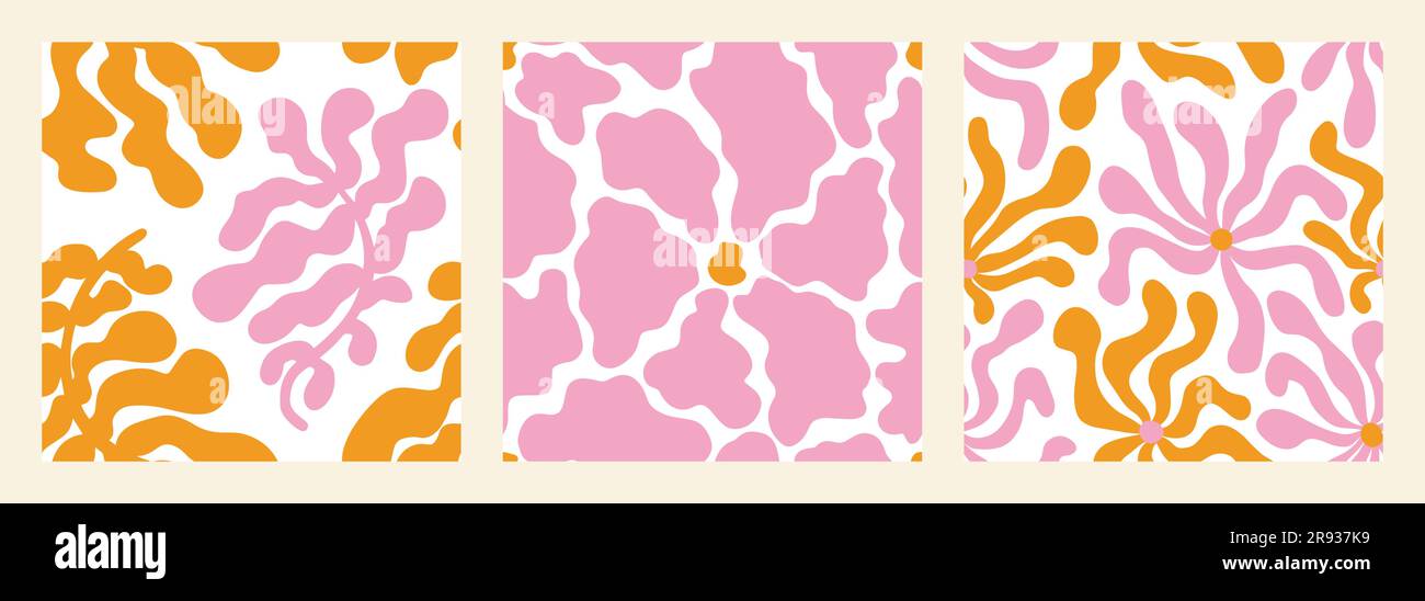 Curve Matisse Aesthetic Pattern Set. Abstract Groovy Flowers and Leaves ...