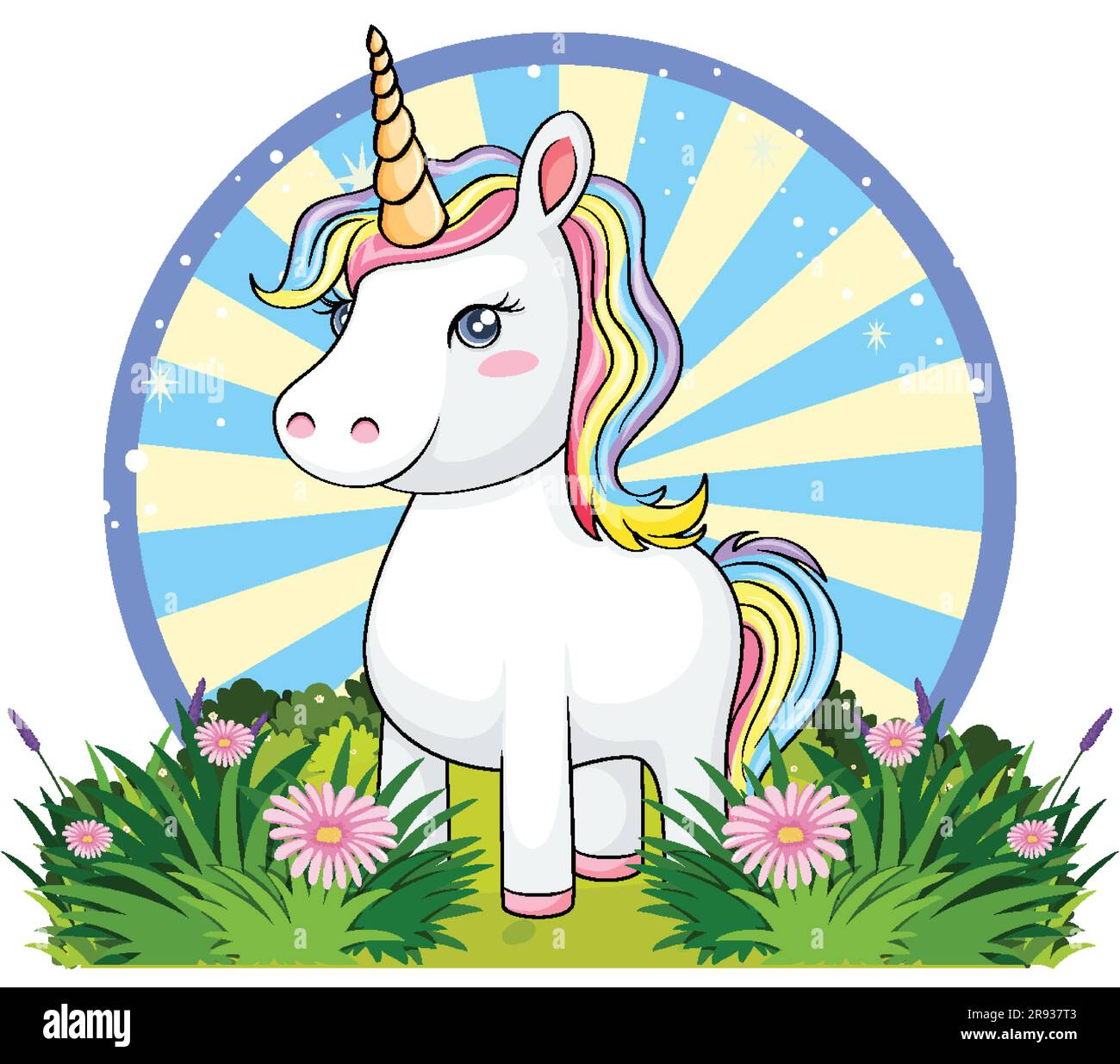 Cute unicorn cartoon character with retro comic background illustration ...
