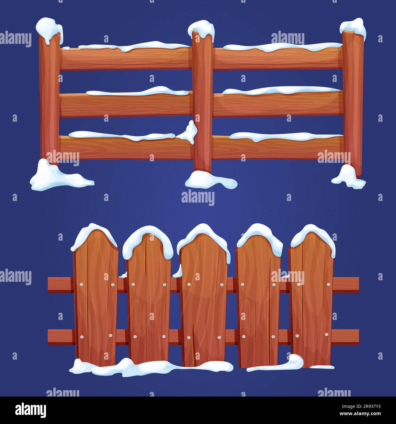 Wooden fence with snow barrier construction in cartoon style isolated ...